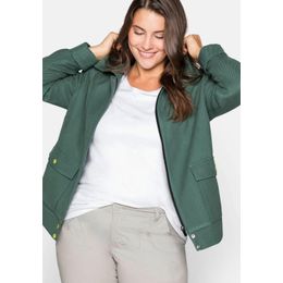 sheego Große Größen: Jacke mit breitem Kragen und Kontrastdetails, opalgrün, Gr.44
