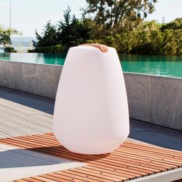 Licht-Trend Gartenleuchte Akku LED-Dekolampe Vessel 2 mit Holzgriff & App-Steuerung Weiß
