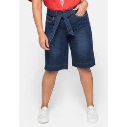 sheego Große Größen: Jeansbermudas mit breitem Bund und Bindegürtel, blue Denim, Gr.42