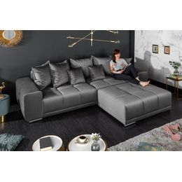 Riess Ambiente Big Sofa ELEGANCIA 285cm silbergrau Samt XXL Couch inkl. Kissen Federkern