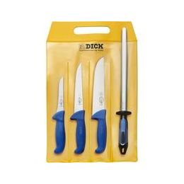DICK ErgoGrip Starter-Set, 4-teilig, Messer blau, Blockmesser, Ausbeinmesser, Stechmesser, Wetzstahl