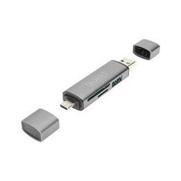 Digitus Dual Card Reader USB-C / USB 3.0, OTG, Kartenleser grau Anschluss: 1x USB-A 3.2 Gen 1 (5 Gbit/s), 1x USB-C 3.2 Gen 1 (5 Gbit/s) Bauform: extern