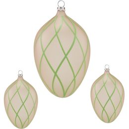 Thüringer Glasdesign Thüringer Glasdesign Osterei Rautennetz (Set, 3 St), Osterdeko, mundgeblasen, handdekoriert, beige|grün