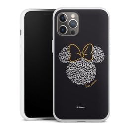 DeinDesign Handyhülle Minnie Mouse Disney Muster Minnie Black and White, Apple iPhone 12 Pro Max Silikon Hülle Bumper Case Handy Schutzhülle, weiß