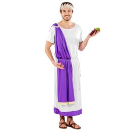 dressforfun Kostüm Herrenkostüm Kaiser Marcus Aurelius, Langes, weißes und bequemes Gewand mit lila Saum