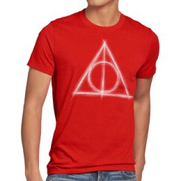 style3 Print-Shirt Herren T-Shirt Heiligtümer Magie Besen Deathly Hollows, rot, S