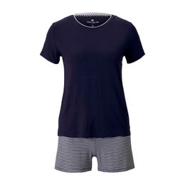 Tom Tailor Damen Maritimes Pyjama-Set mit Shorts, blau, Streifenmuster, Gr. 40