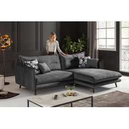 Riess Ambiente Design Ecksofa SHIVA 250cm grau Samt Couch inklusive Zierkissen schwarze Füße