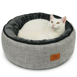 SCHLITZOHR Tierbett Katzenbett Sissy, Webstoff und Teddystoff aus 100% Polyester, Katzenbett Sissy rund, auch für Hunde, grau, waschbar, 50x50x17 cm
