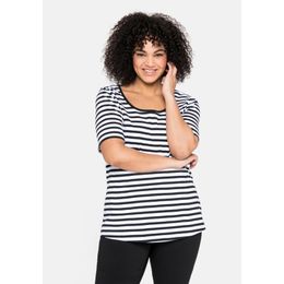 sheego Große Größen: T-Shirt mit Streifen und Rundhalsausschnitt, schwarz-weiß, Gr.40/42