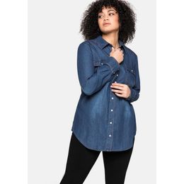 sheego Große Größen: Jeansbluse mit Knopfleiste und Brusttaschen, blue Denim, Gr.44