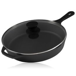 BBQ-Toro Grillpfanne Gusseisen Grillpfanne Ø 26 cm mit Glasdeckel, Bratpfanne, Gusseisen