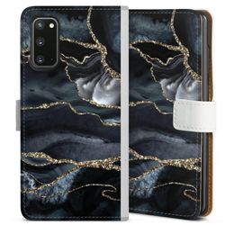 DeinDesign Handyhülle Glitzer Look Marmor Trends Dark marble gold Glitter look, Samsung Galaxy S20 Hülle Handy Flip Case Wallet Cover, weiß