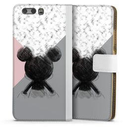 DeinDesign Handyhülle Disney Marmor Mickey Mouse Mickey Mouse Scribble, Huawei P10 Hülle Handy Flip Case Wallet Cover Handytasche Leder, weiß