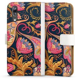 DeinDesign Handyhülle Muster Ornamente Mandala Floral Autumn 1, Huawei P20 Hülle Handy Flip Case Wallet Cover Handytasche Leder, weiß