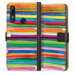 DeinDesign Handyhülle Streifen Wasserfarbe bunt Colorful Stripes1, Huawei P Smart Z Hülle Handy Flip Case Wallet Cover Handytasche Leder, schwarz