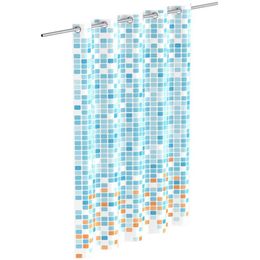 EISL® Eisl Duschvorhang Mosaik GRAU Breite 180 cm, waschbarer Antischimmel Vorhang (Höhe 200 cm), graues Mosaik-Design, blau|orange
