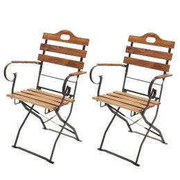 2er-Set Biergartenstuhl HWC-J40, Klappstuhl Gartenstuhl, Gastronomie-Qualität Akazie MVG-zertifiziert ~ naturfarben