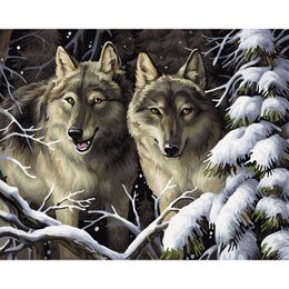 buttinette Malen nach Zahlen auf Leinwand "Wölfe im Wald", 50 x 40 cm