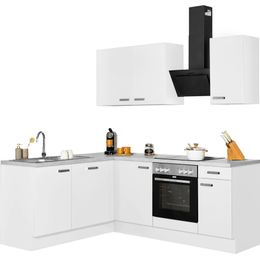 Winkelküche Optifit "Parma" Komplettküchen-Sets Gr. B/T: 215 cm x 175 cm, weiß (küche: weiß, specksteingrau, korpus: weiß) L-Küche ohne Elektrogeräte