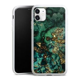 DeinDesign Handyhülle Marmor Glitzer Look Muster Cyan Glitter Marble Look, Apple iPhone 11 Silikon Hülle Bumper Case Handy Schutzhülle, weiß