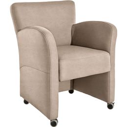 Sessel exxpo - SOFA FASHION "Cortado, Loungesessel auf Rollen, schmale Armlehnen, bequem" Gr. Luxus-Microfaser, Sessel, B: 66 cm, beige Esszimmerstuhl Lederstuhl Polsterstuhl Sessel Breite 66 cm