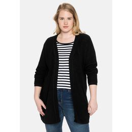 sheego Große Größen: Cardigan aus Grobstrick, in offener Form, schwarz, Gr.48/50