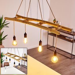 hofstein Canazei Pendelleuchte Braun, Holz hell, Schwarz, 4-flammig