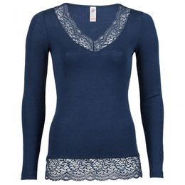 Engel - Women's Shirt L/S mit Spitze - Seidenunterwäsche Gr 34/36 blau
