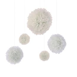 Frau WUNDERVoll Lampion 5er Set Pompoms (Angebot) - Mix: weiß & champagner