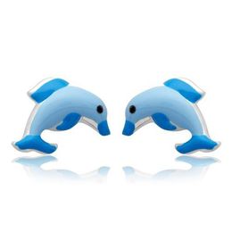 UNIQUE Kinderohrstecker Silber mit Delfinmotiv blau