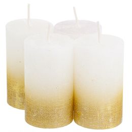 buttinette Rustikale Kerzen, weiß/gold-metallic, 10 x 6 cm, 4 Stück