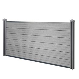 WPC-Sichtschutz Sarthe, Windschutz Zaun, WPC-Pfosten ~ Basiselement niedrig, 1,95m grau