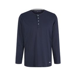 Tom Tailor Herren Pyjama Langarmshirt, blau, Logo Print, Gr. 48/S