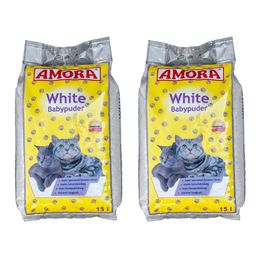 Amora white mit Babypuder 2 x 15 l Katzenstreu