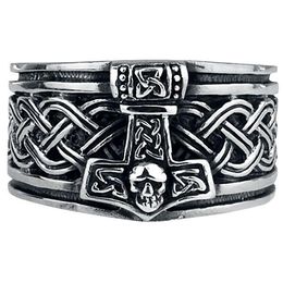 etNox hard and heavy Thors Hammer Ring silberfarben