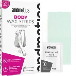 andmetics Körperpflege Wachsstreifen Body Wax Strips 20 x Body Wax Strips + 2 x Calming Care Wipes