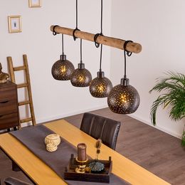 hofstein Imana Pendelleuchte Holz hell, Schwarz, 4-flammig