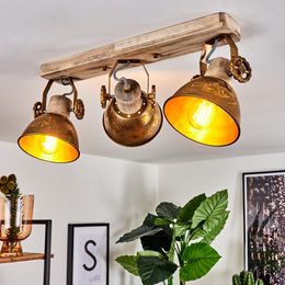hofstein Orny Deckenleuchte Bronze, Holz hell, 3-flammig