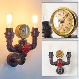 hofstein Amal Wandleuchte mit Uhr Schwarz, 2-flammig