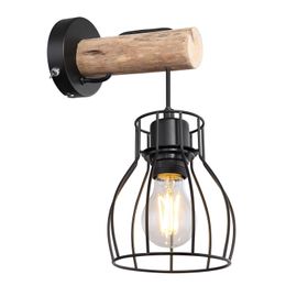 Globo MINA Wandleuchte Holz hell, Schwarz, 1-flammig
