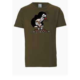 logoshirt T-Shirt 'Der kleine Maulwurf' Herren Gr&ouml;&szlig;e L khaki / grenadine / schwarz / wei&szlig;