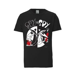 logoshirt T-Shirt "Spion und Spion" Herren Gr&ouml;&szlig;e L karminrot / schwarz / wei&szlig;