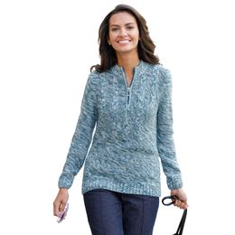 Stehkragenpullover Classic Basics "Pullover" Gr. 44, blau (petrol, meliert) Damen Pullover Rollkragenpullover