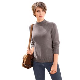 Stehkragenpullover Casual Looks "Pullover" Gr. 52, grau (taupe, meliert) Damen Pullover Rollkragenpullover