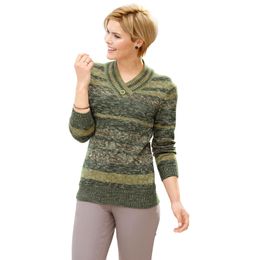 V-Ausschnitt-Pullover Casual Looks "Pullover" Gr. 52, schwarz (lind, anthrazit, geringelt) Damen Pullover V-Pullover