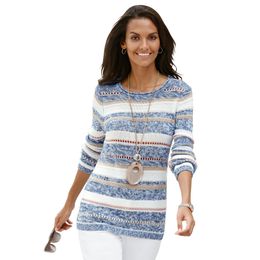 Strickpullover Casual Looks "Pullover" Gr. 42, blau (blau, ecru, gestreift) Damen Pullover