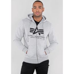 Kapuzensweatjacke Alpha Industries "BASIC ZIP HOODY" Gr. L, grau (grey heather) Herren Sweatjacken