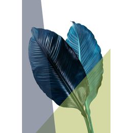 Acrylglasbild queence "Blätter" Bilder Gr. B/H/T: 60 cm x 90 cm x 2,4 cm, blau Acrylglasbilder