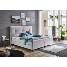 Boxspringbett "Romy", grau (hellgrau), B:174cm L:214cm, Bezug Bettbox und Obermatratze: Strukturstoff (90% Polyester, 10% Nylon);Topper: Jersey (100% Polyester), ATLANTIC HOME COLLECTION, Komplettbetten, Boxspringbett